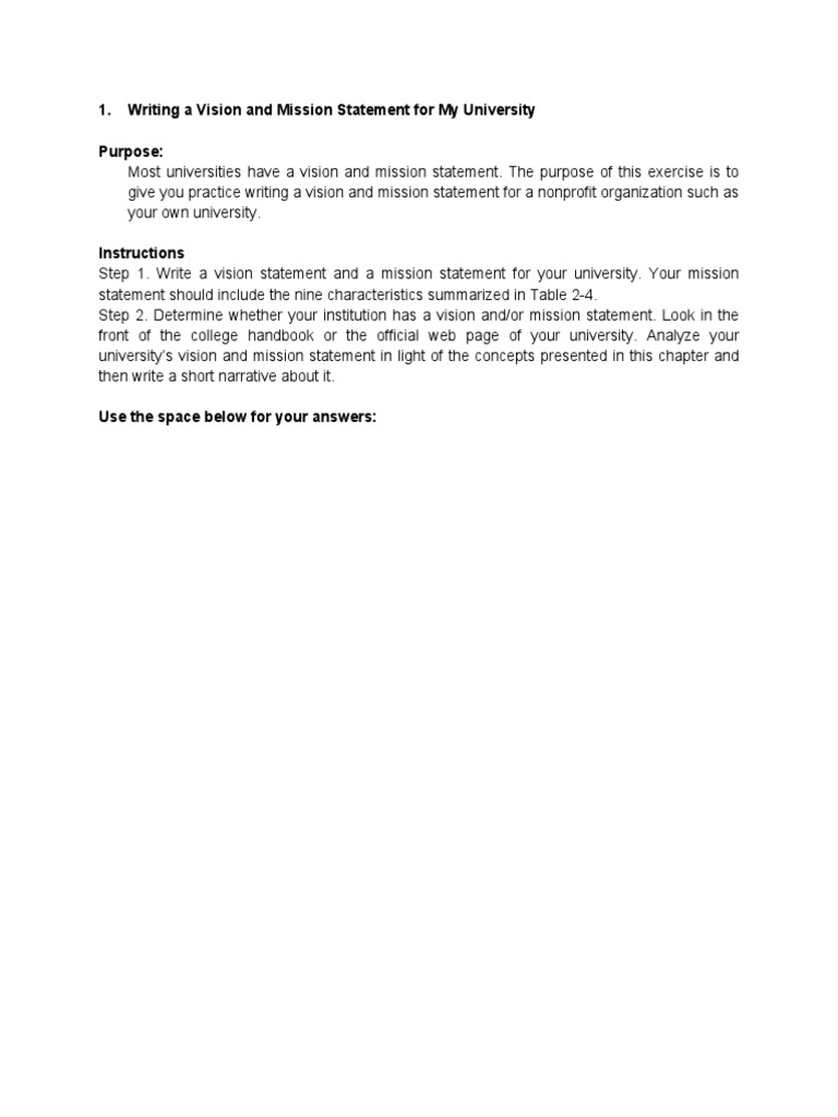 Writing A Vision and Mission Statement For My University | PDF