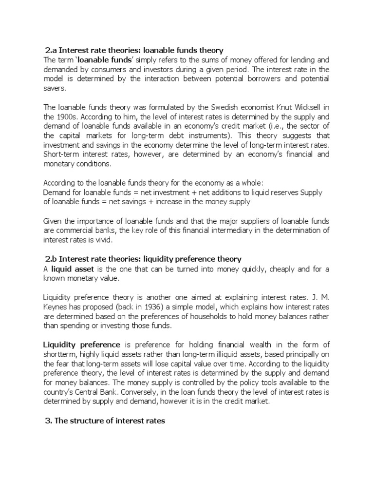 2.a Interest Rate Theories: Loanable Funds Theory | PDF