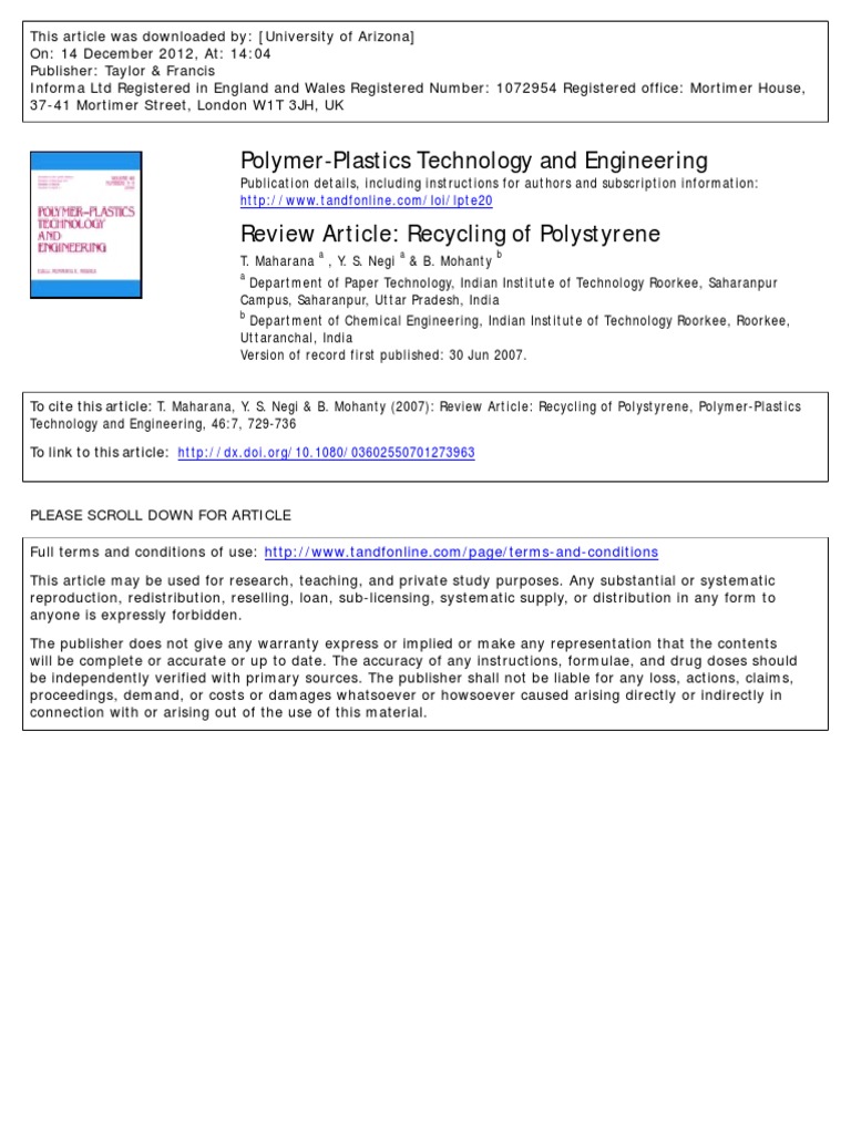 Polymer-Plastics Technology and Engineering | PDF | Polystyrene ...