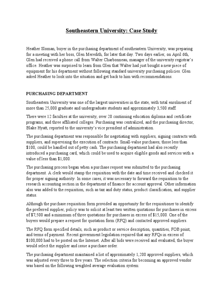Southeastern University: Case Study: Purchasing Department | PDF ...