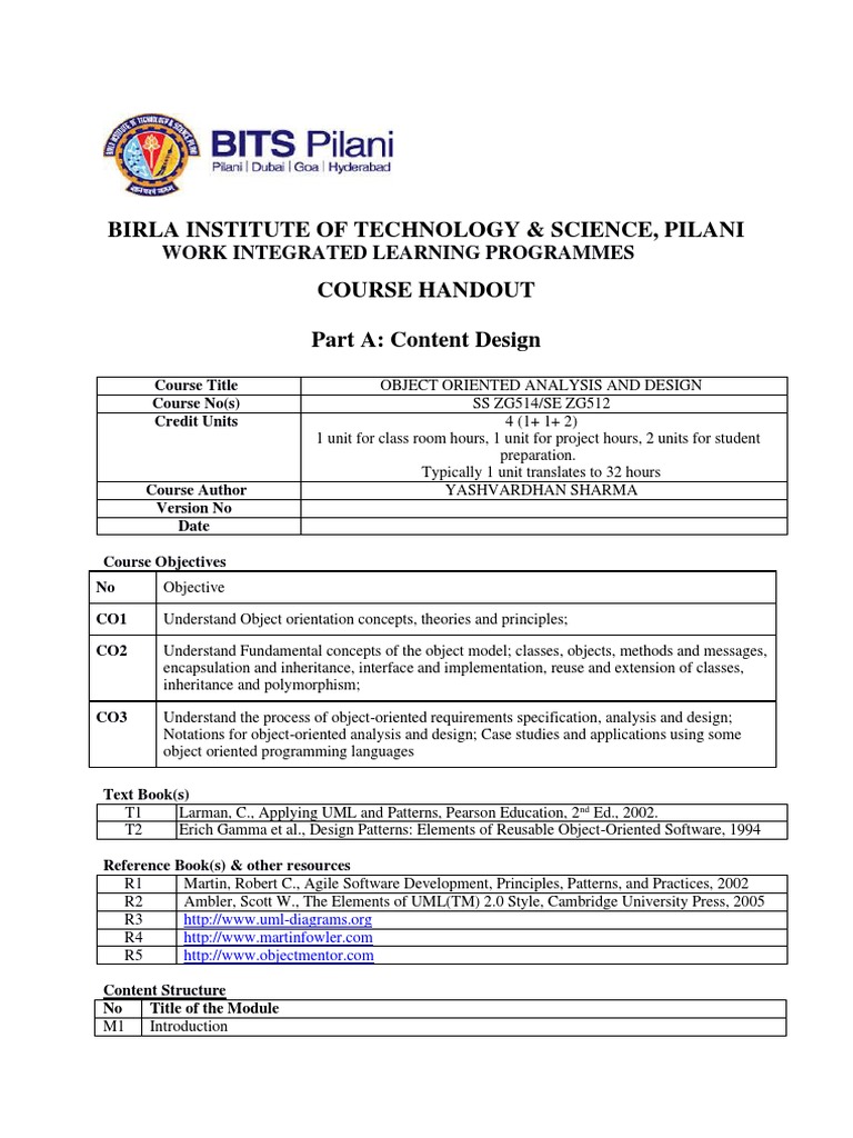 Course Handout-SE ZG512 - Object Oriented Analysis and Design PDF | PDF ...