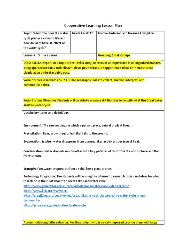 Cooperative Learning Lesson Plan-3 | PDF | Water Cycle | Cloud