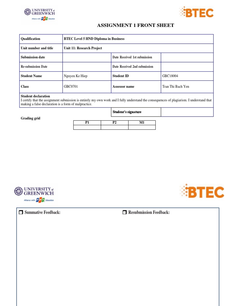 Assignment 1 Front Sheet: Qualification BTEC Level 5 HND Diploma in Business | PDF | Consumer ...