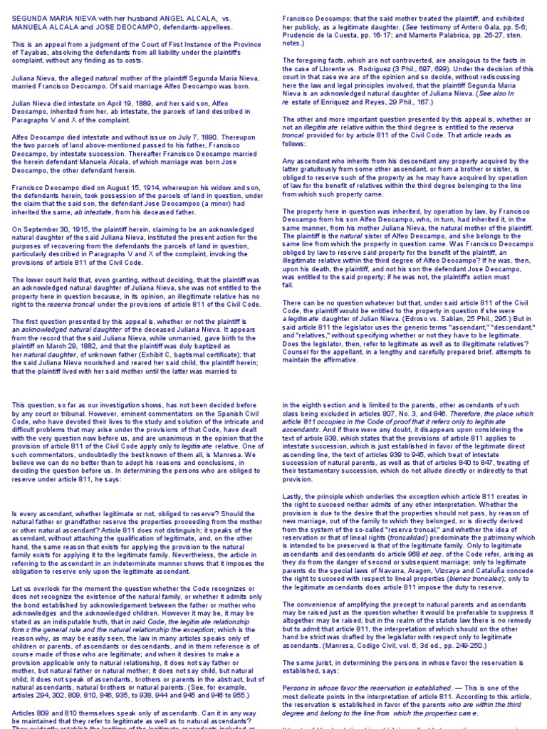 Reserva Troncal Cases Succession | PDF | Demurrer | Judiciaries