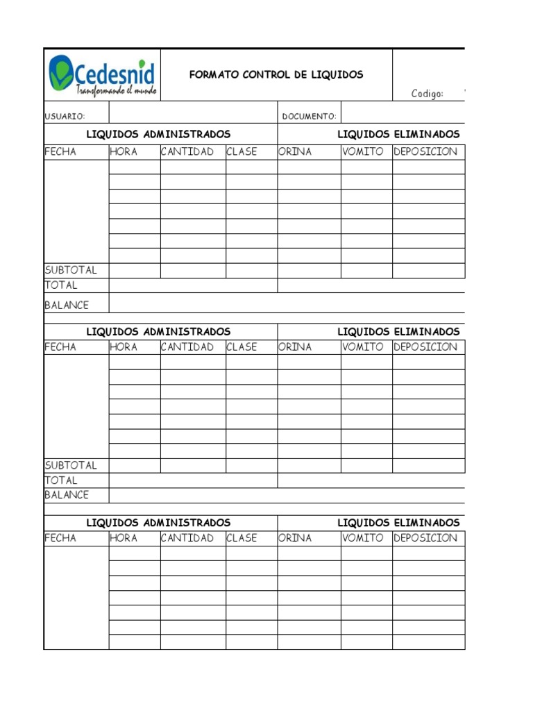 Formato Control de Liquidos2 | PDF