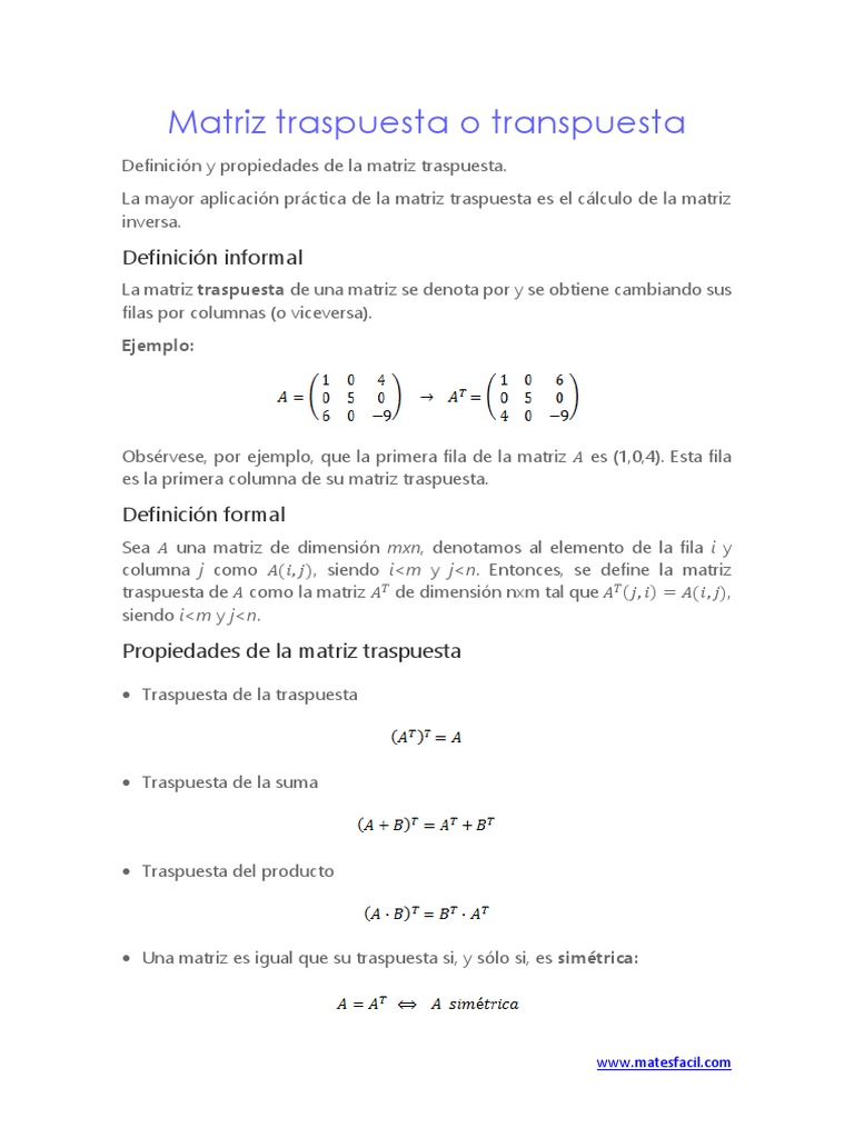 Matriz Traspuesta | PDF