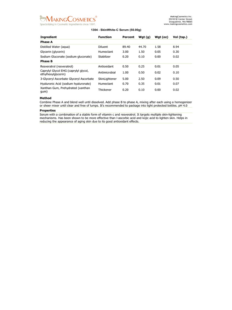 Formula 1304 SkinWhite C Serum PDF | PDF | Wellness