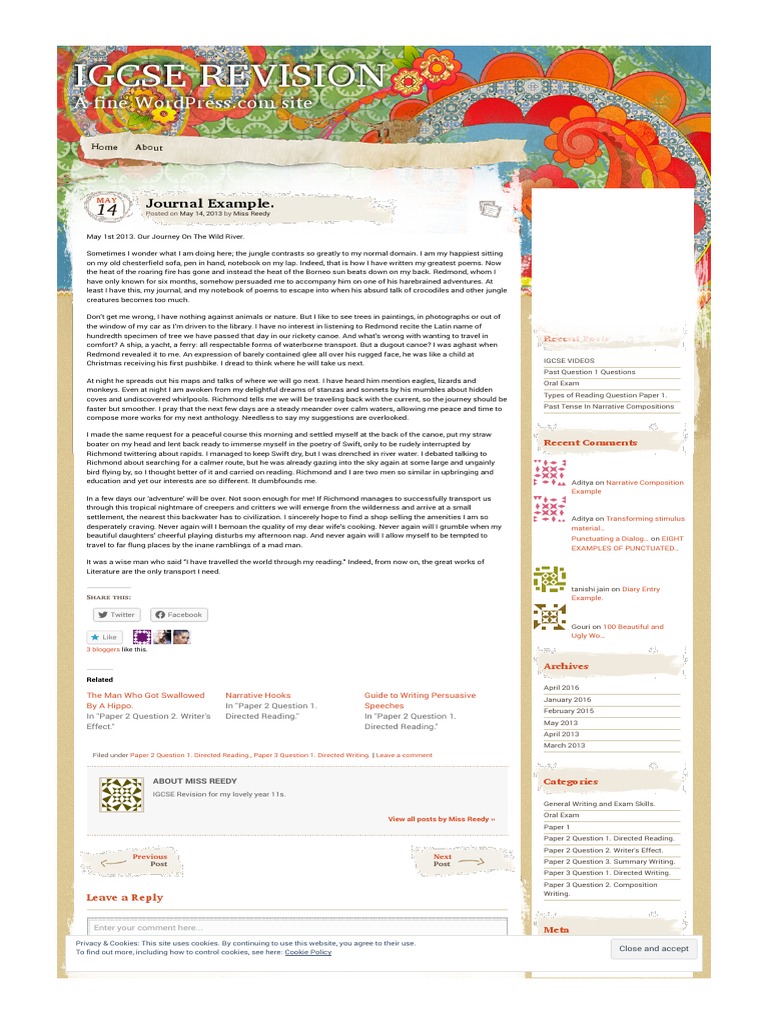 Journal Example. IGCSE REVISION | PDF | Http Cookie | Poetry