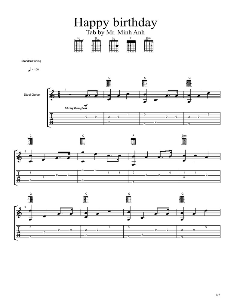 Happy Birthday Tab PDF | PDF | Guitar Family Instruments | Guitars