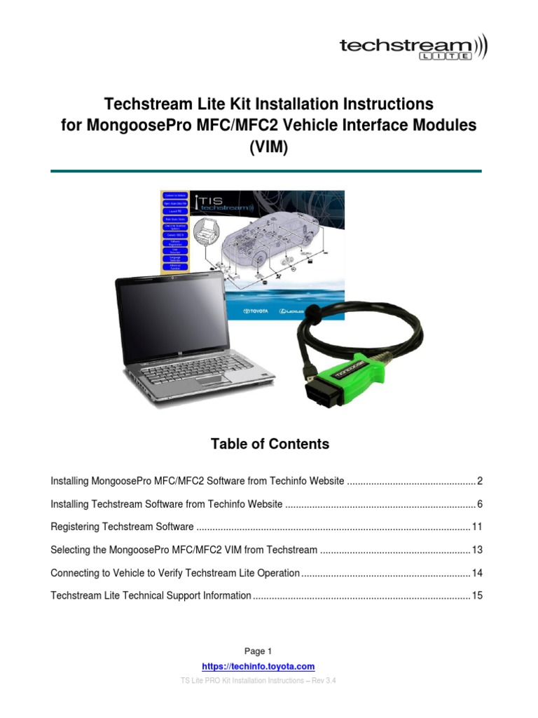 Techstream Lite Kit Installation Instructions For Mongoosepro Mfc/Mfc2 ...