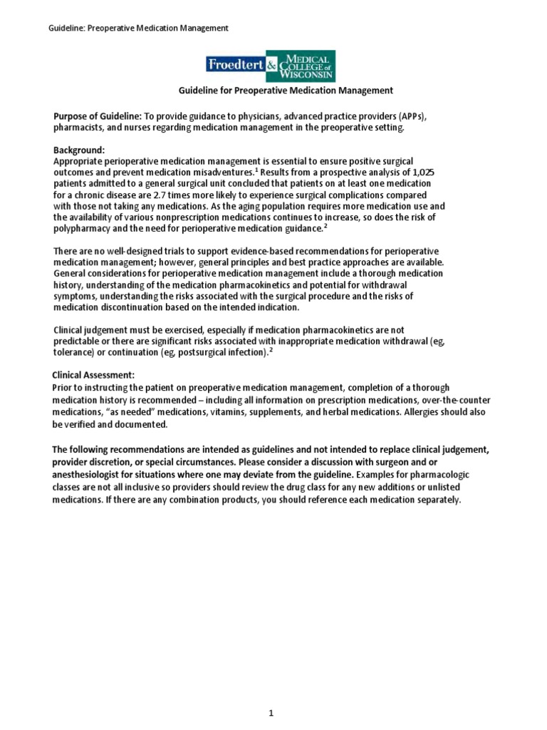 Guideline: Preoperative Medication Management | PDF | Aspirin | Analgesic