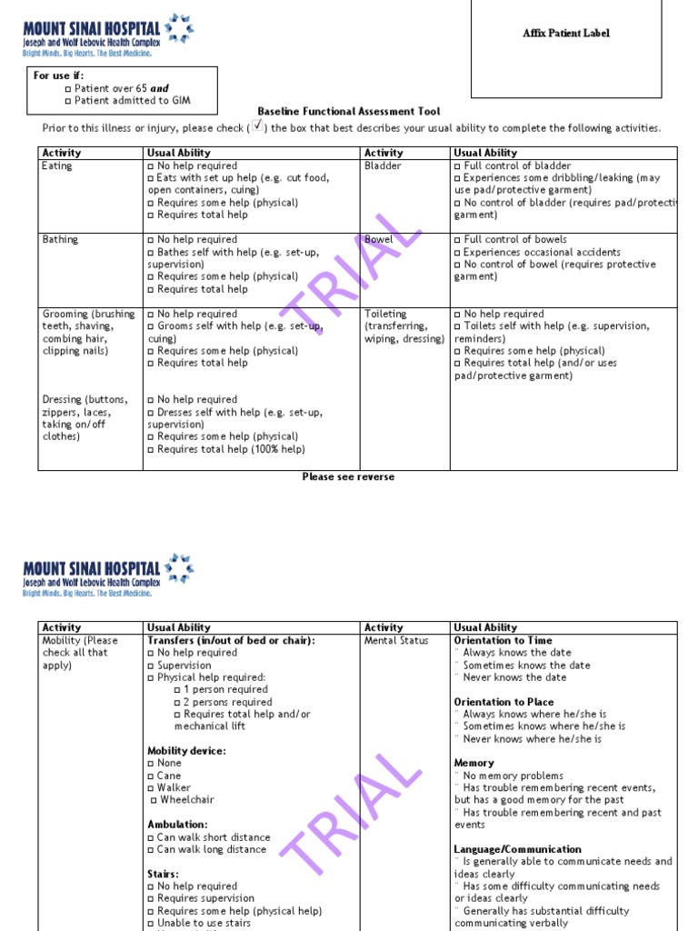 Baseline Functional Assessment Tool - Draft - 6 | PDF | Cognition ...