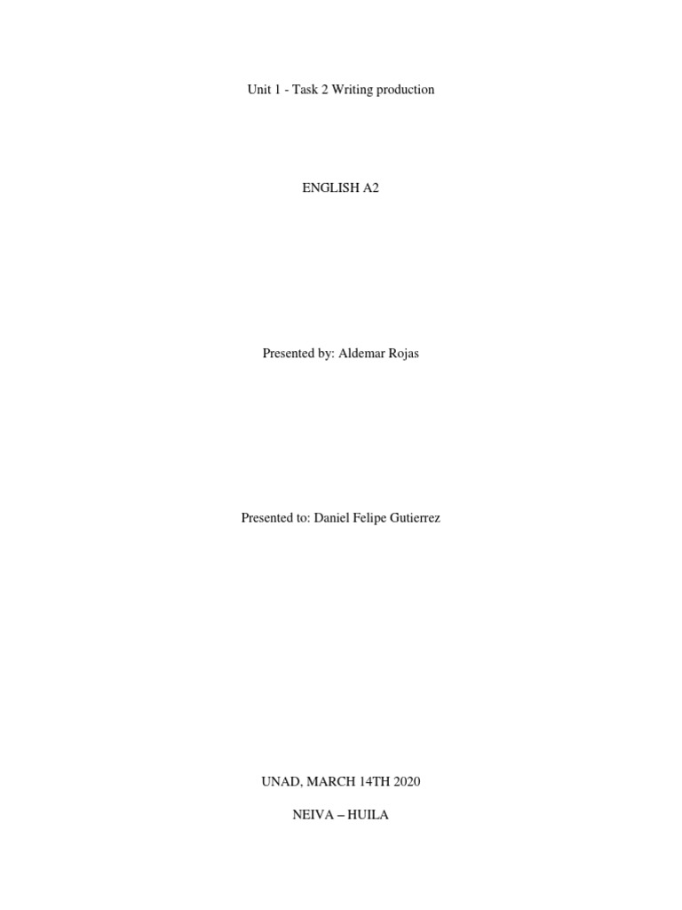 Unit 1 - Task 2 Writing Production | PDF | Social Science