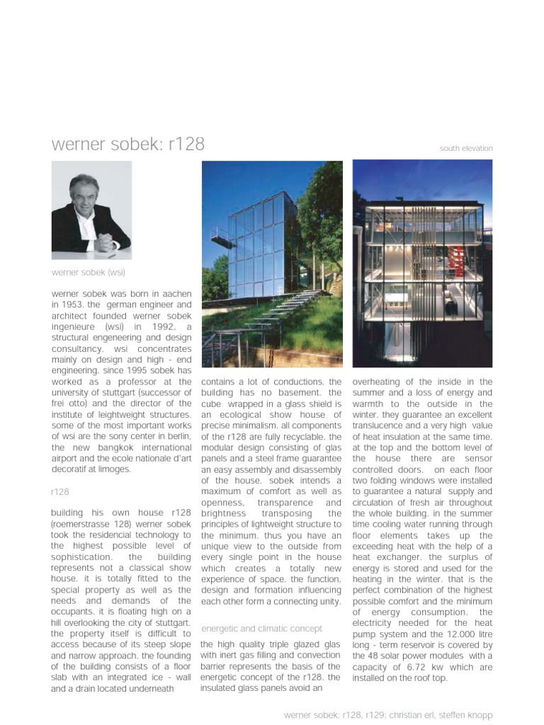 Werner Sobek's R128: Innovative Design | PDF | Duct (Flow) | Heat
