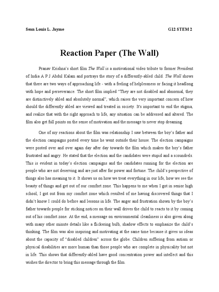 Reaction Paper | PDF | Disability | Psychology