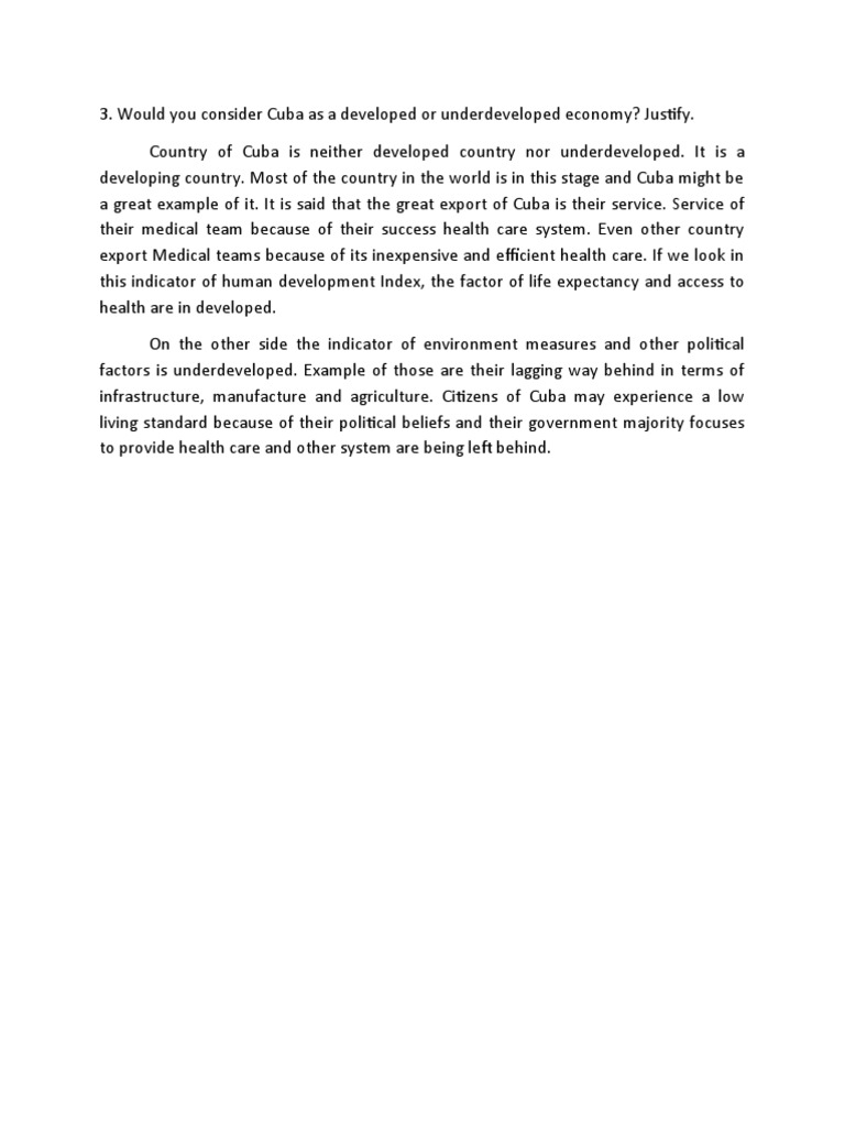 Would You Consider Cuba As A Developed or Underdeveloped Economy | PDF ...