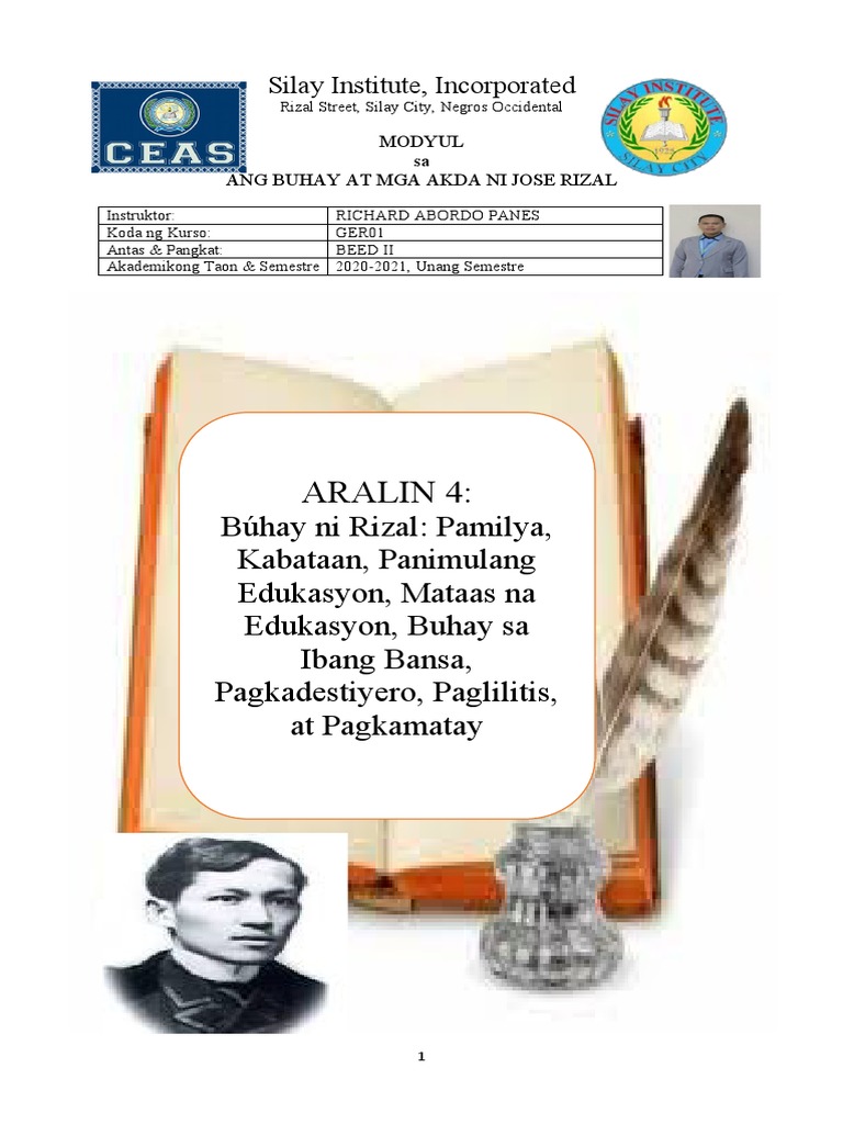 Aralin 4 Búhay Ni Rizal Pamilya, Kabataan, Panimulang Edukasyon, Mataas ...