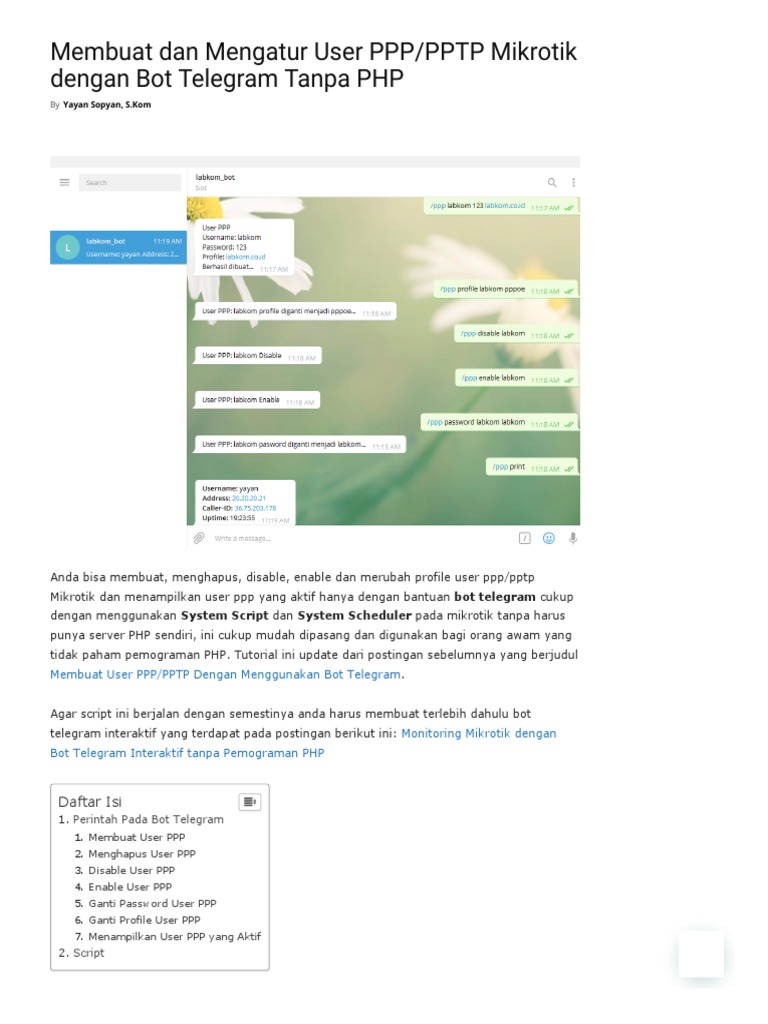 Membuat Dan Mengatur User PPP - PPTP Mikrotik Dengan Bot Telegram Tanpa PHP - Labkom - Co.id PDF ...