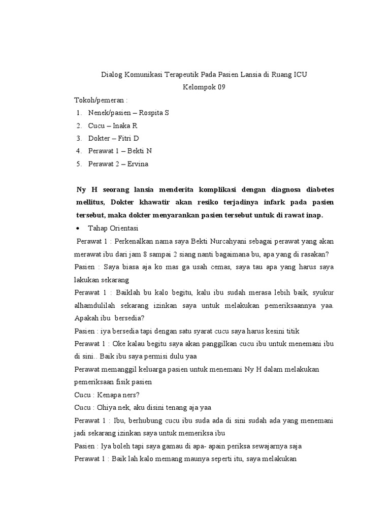 Dialog Komunikasi Terapeutik Pada Pasien Lansia Di Ruang ICU | PDF