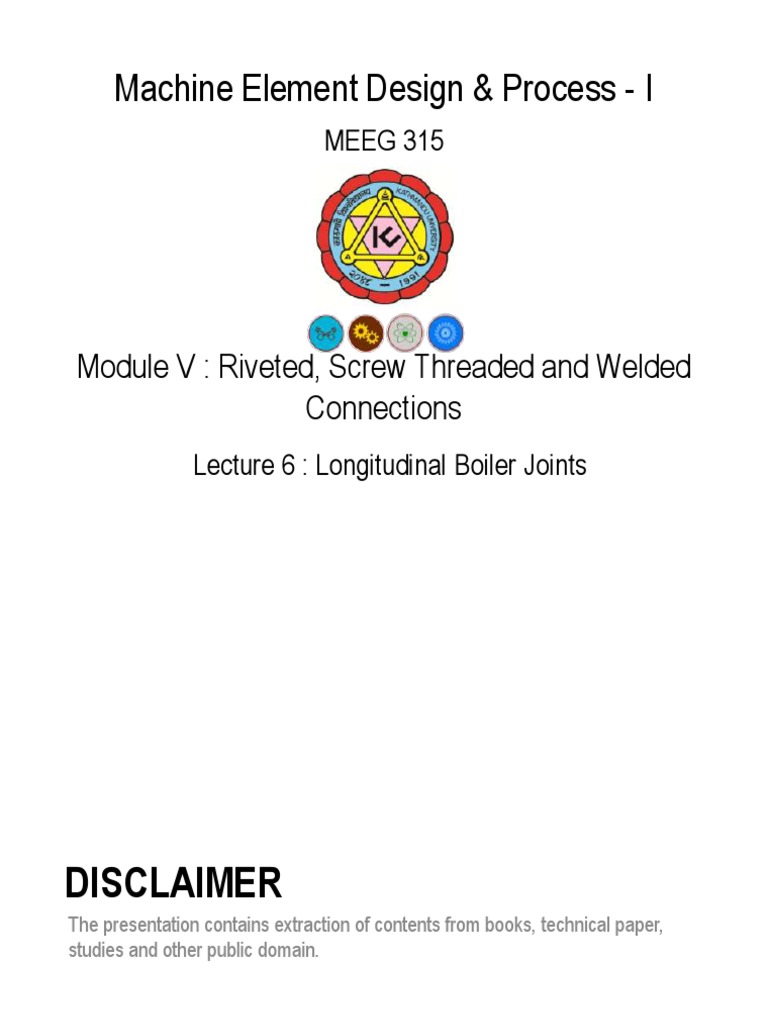 Lecture VI (Riveted Joint - Longitudinal Boiler Joint) | PDF | Boiler ...
