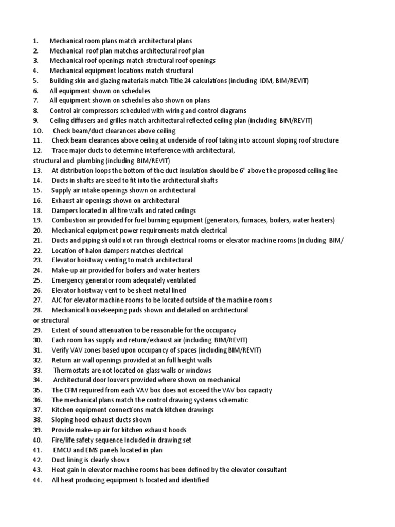 Raw Mep Checklist | PDF | Elevator | Duct (Flow)
