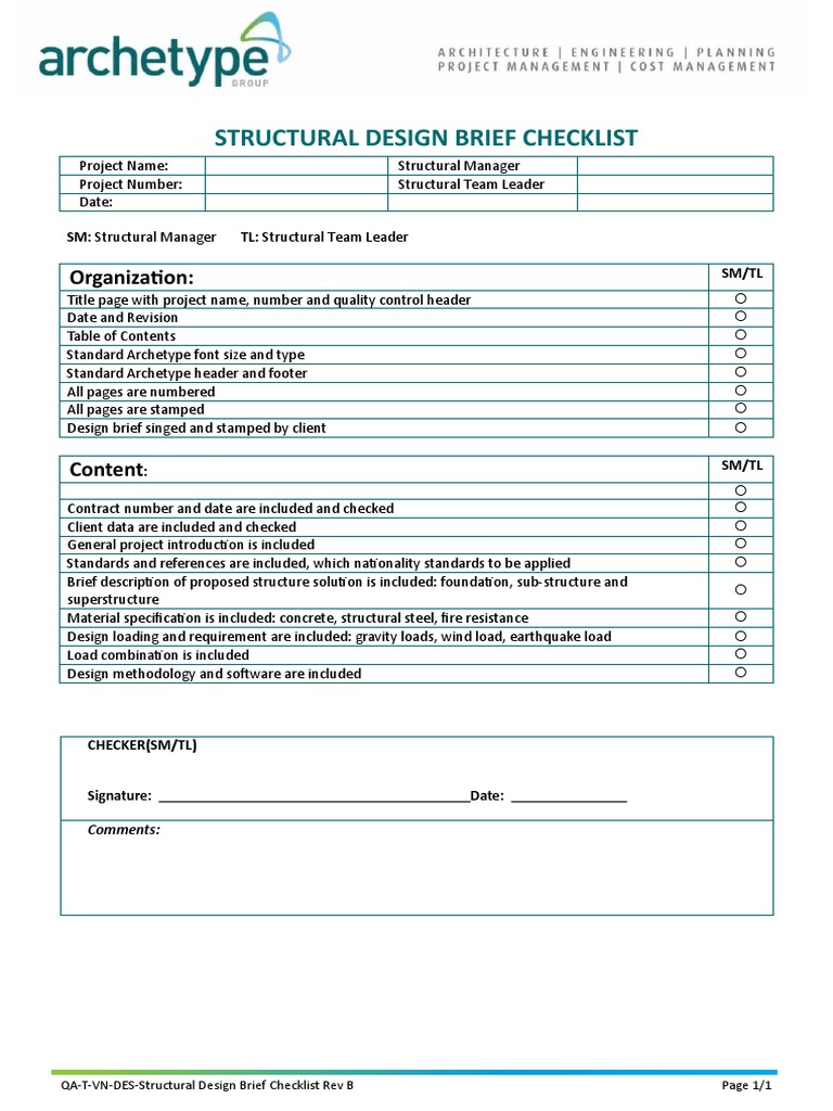 Structural Design Brief Checklist | PDF | Computing | Information ...
