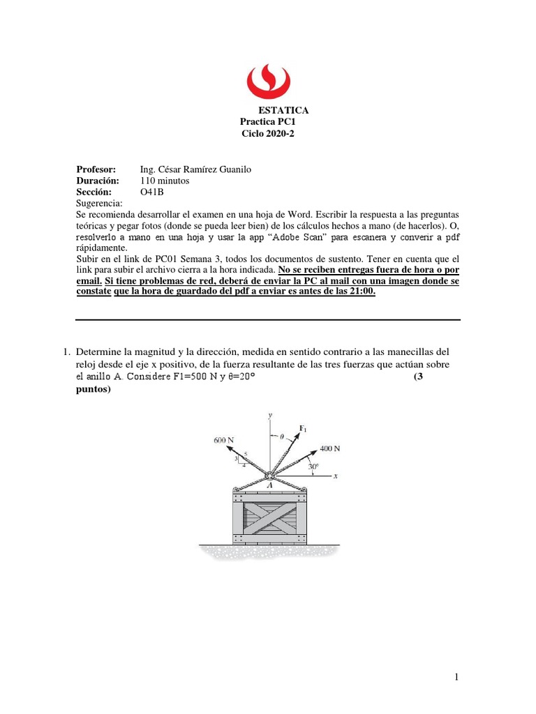 Pc1 Estatica 2020 Upc | PDF