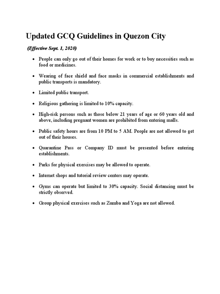 Quezon City GCQ Rules for Residents | PDF