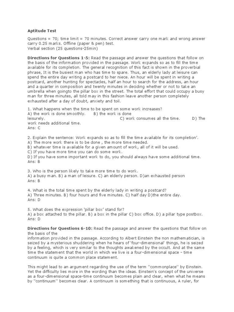 Aptitude Test | PDF | Verb | Grammar