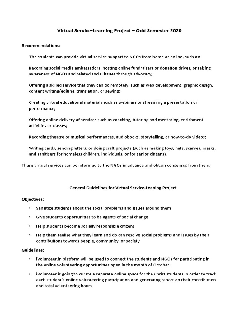 Virtual Service-Learning-Social Responsibility Project Proposal | PDF ...