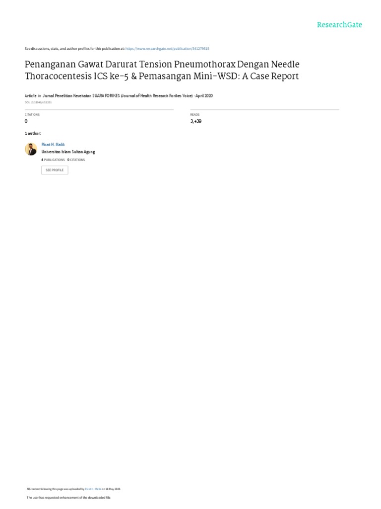 Emergency treatment of tension pneumothorax with needle thoracocentesis ...