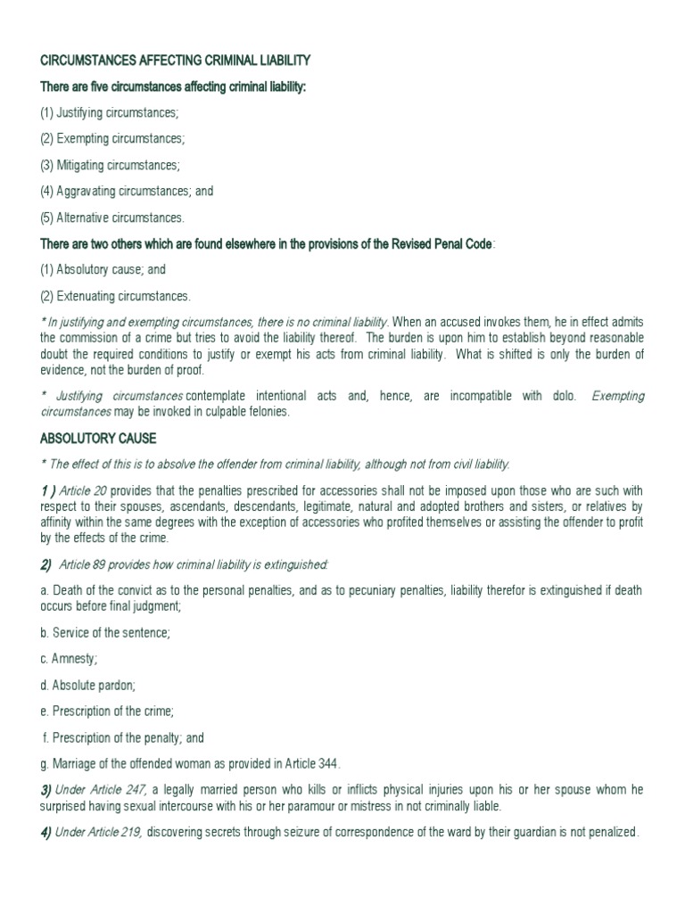 Circumstances Affecting Criminal Liability | PDF | Crime & Violence ...