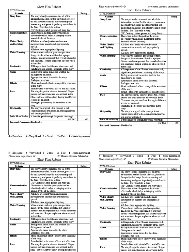 Short Film Rubrics | PDF | Composition (Visual Arts) | Video