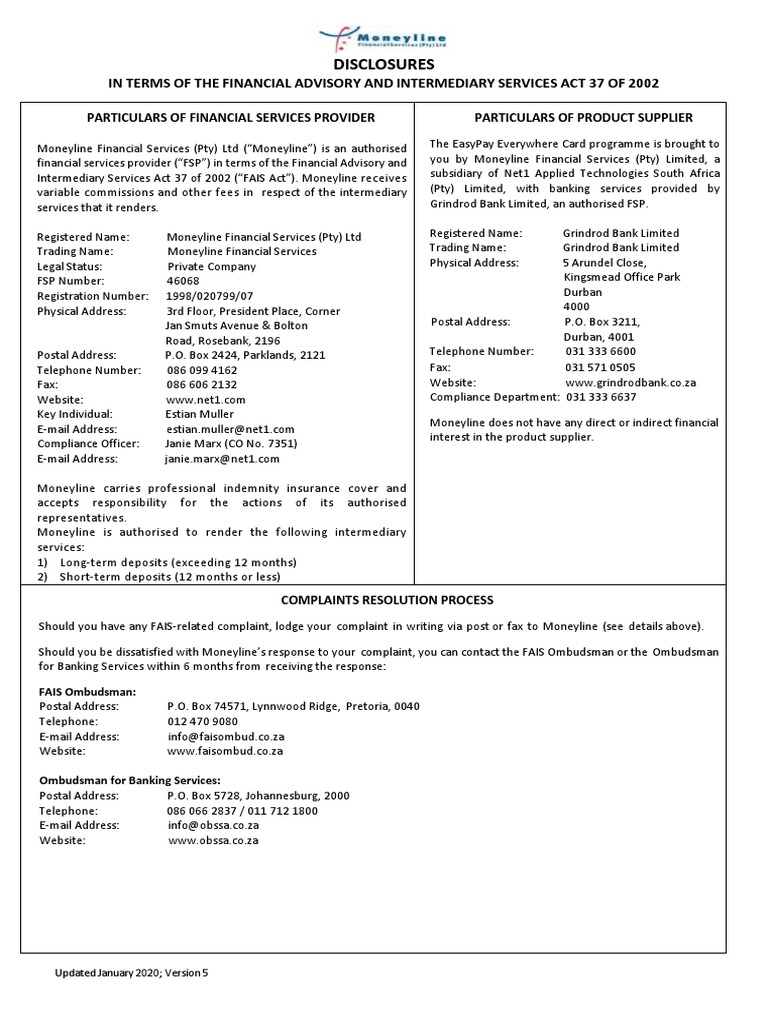 Moneyline Fais Statutory Disclosures Jan 2020 v5 | PDF | Government | Business