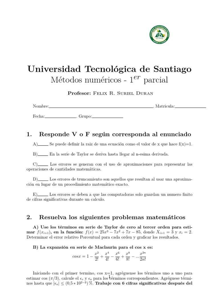 Ex Menes de M Todos Num Ricos 1ER PARCIAL | PDF | Métodos y materiales de enseñanza | Ciencia y ...