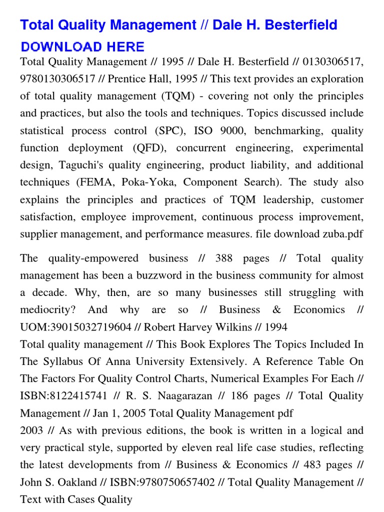 Total Quality Management // Dale H. Besterfield | PDF
