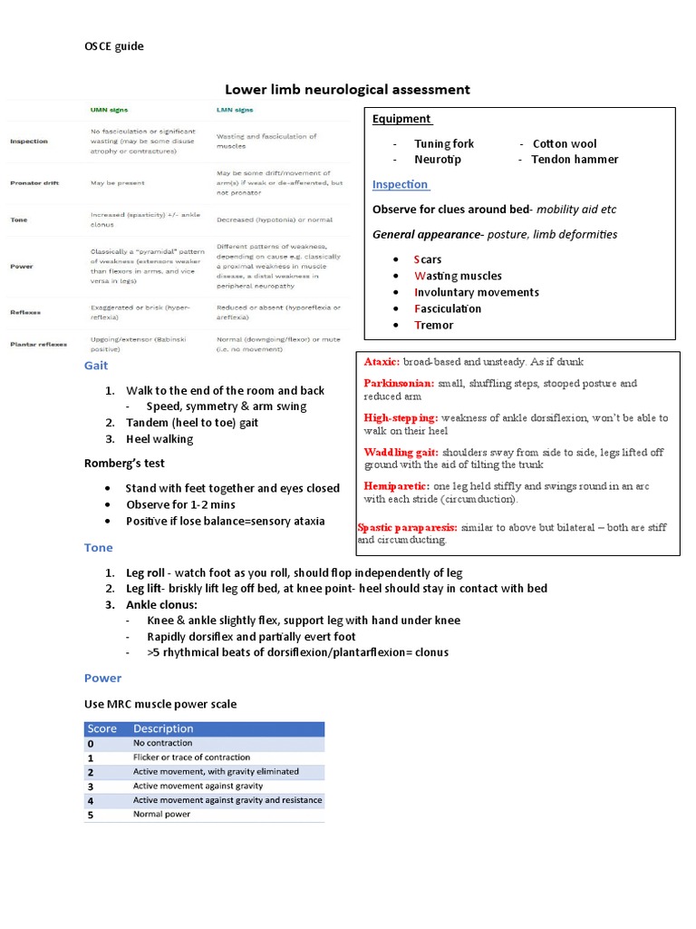 Lower Limb Neurological Assessment: Equipment | Download Free PDF ...