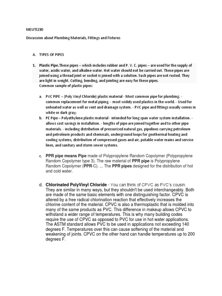 Plumbing Materials, Fittings and Fixtures | PDF | Plumbing | Valve