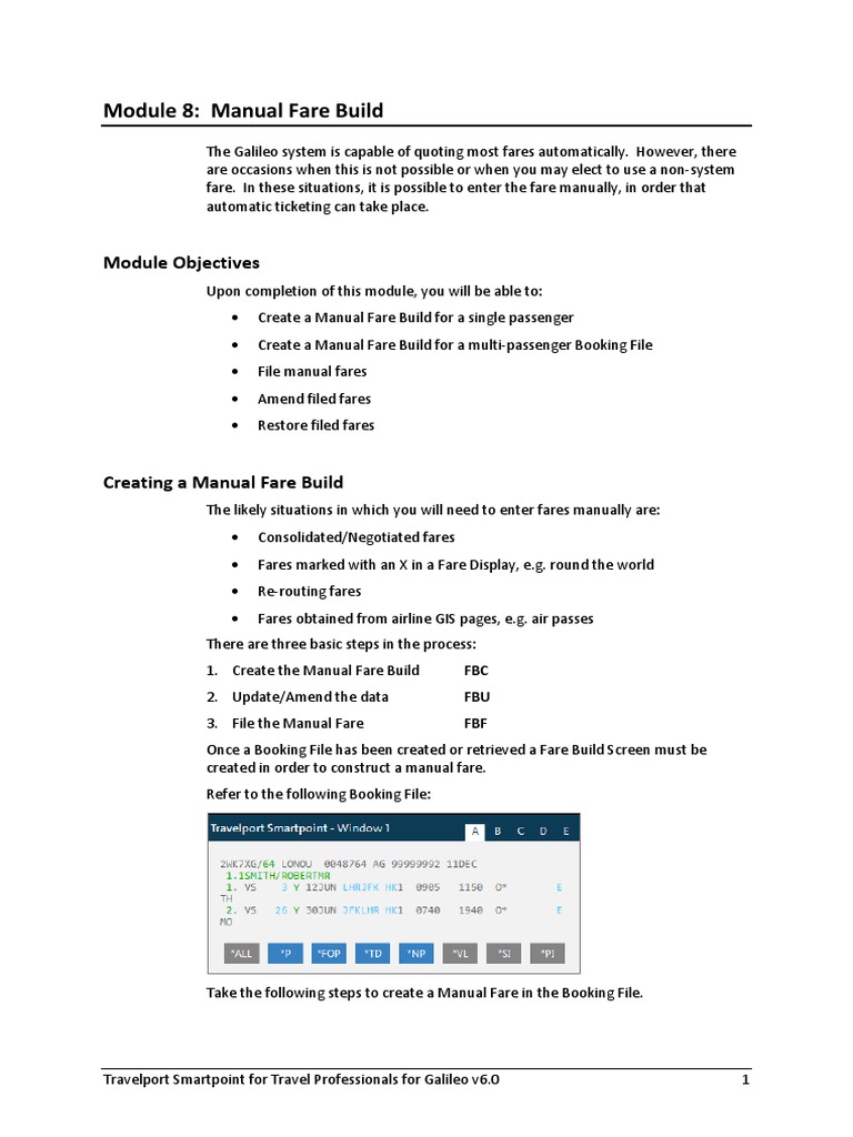 Module 8: Manual Fare Build | PDF | Fare | Airport