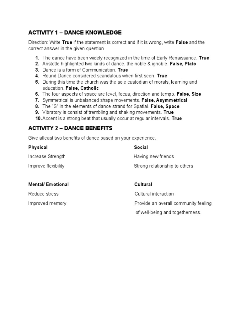Activity 1 - Dance Knowledge | PDF