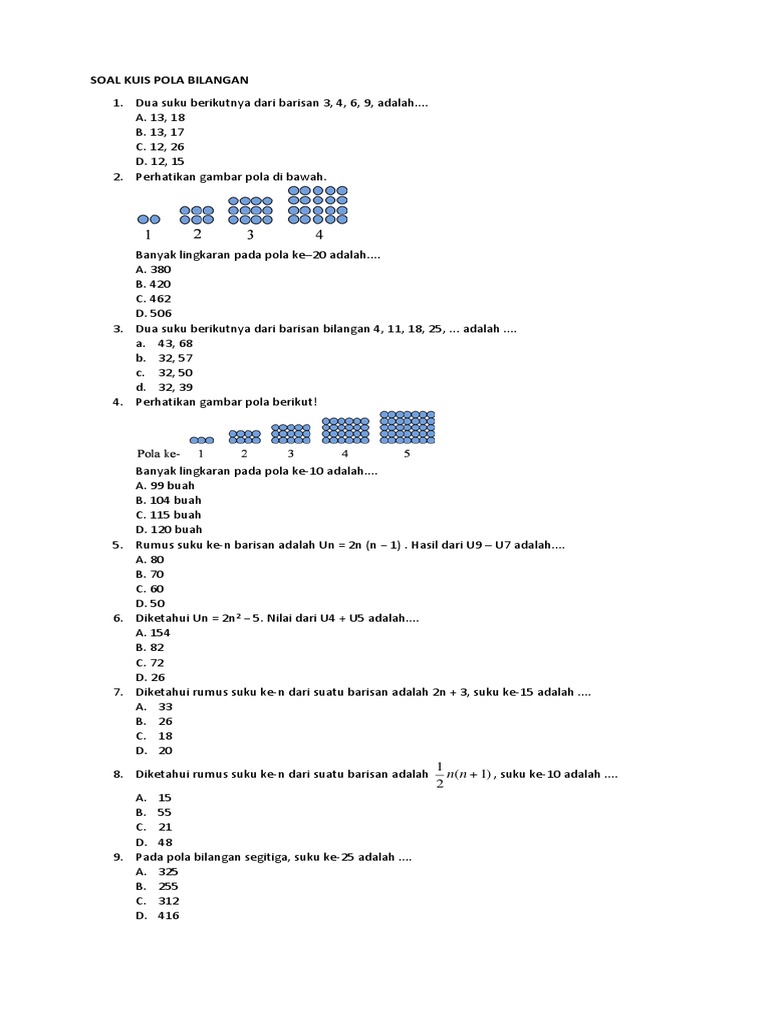 Soal Kuis Pola Bilangan | PDF | Metode & Bahan Ajar