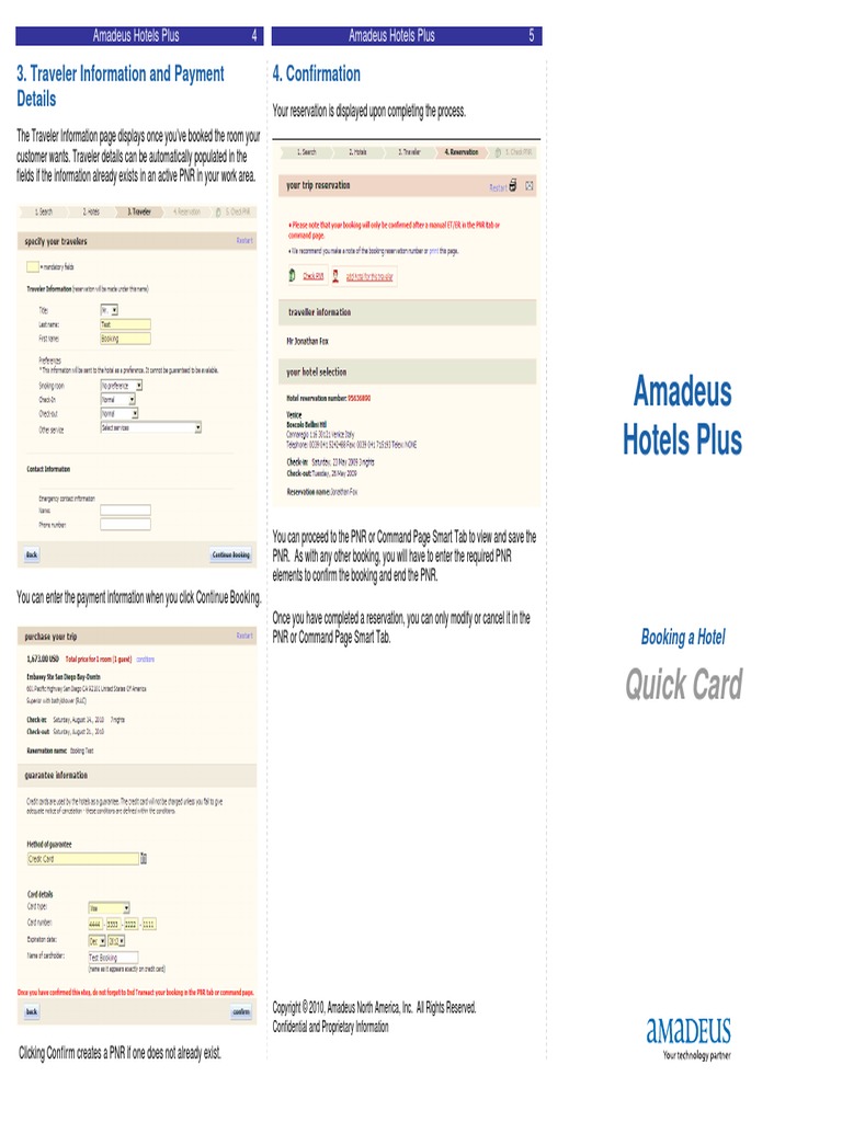 Amadeus Hotels Plus: Quick Card | PDF | Software | Hotel And Accommodation