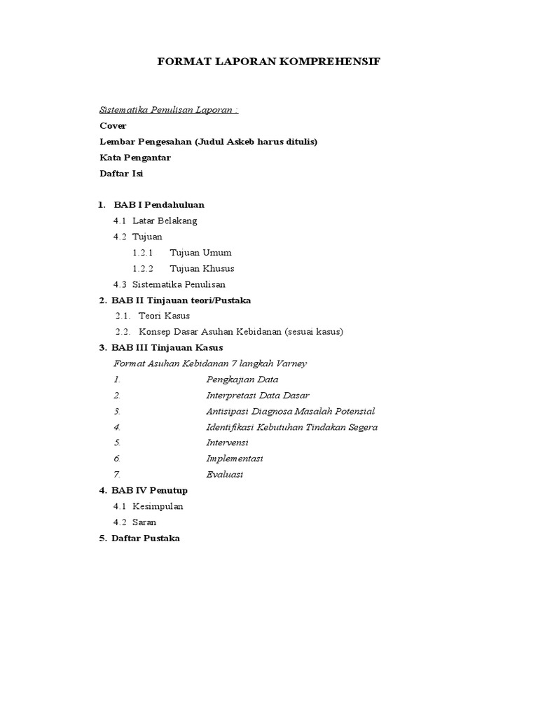 Format Laporan Komprehensif Kebidanan | PDF | Sains & Matematika