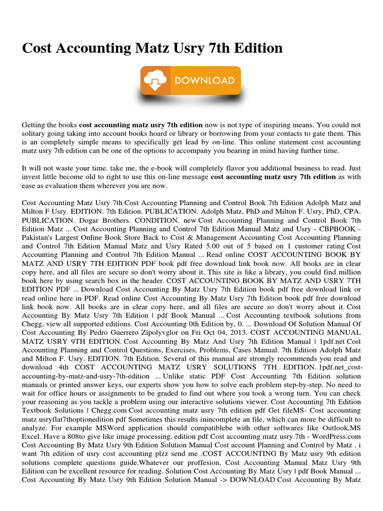 Cost Accounting Matz Usry 7th Edition-1 PDF | PDF | Books | Business