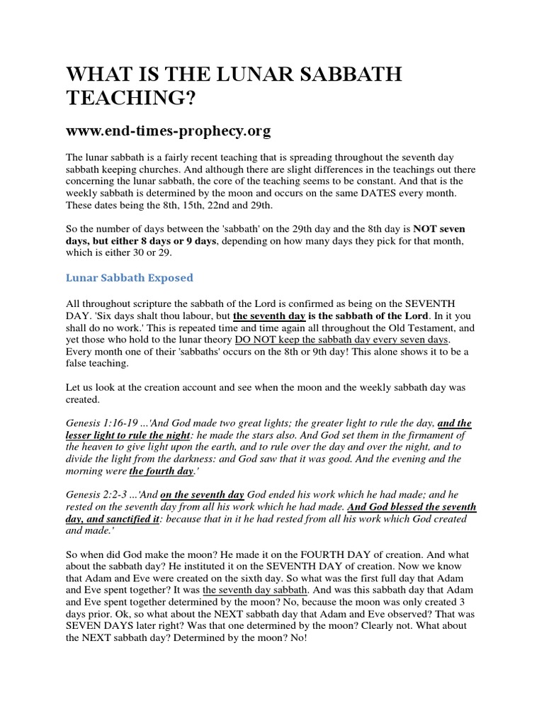 What Is The Lunar Sabbath Teaching? | Download Free PDF | Genesis ...