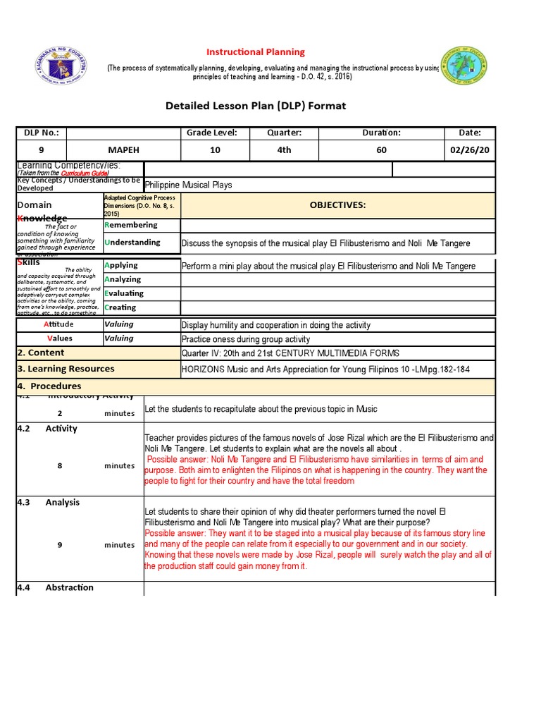 Detailed Lesson Plan (DLP) Format: Learning Competency/ies | PDF | Lesson Plan | Educational ...