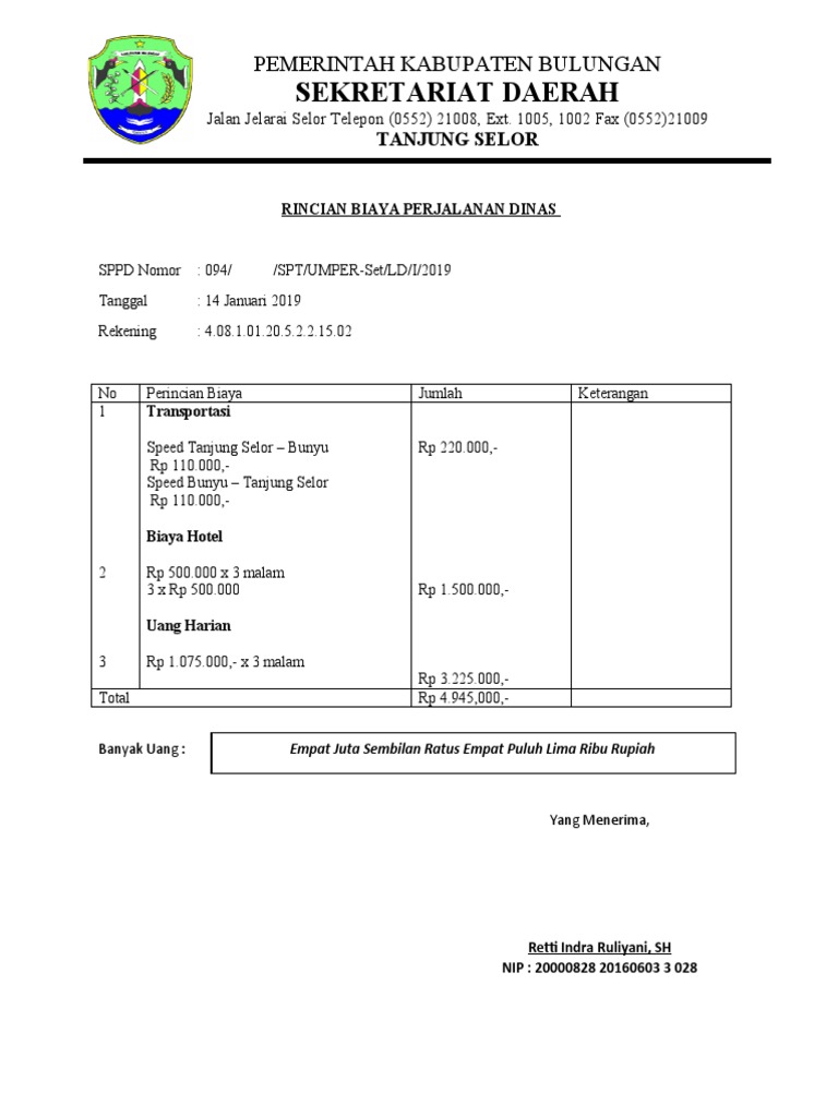 Rincian Biaya Perjalanan Dinas | PDF