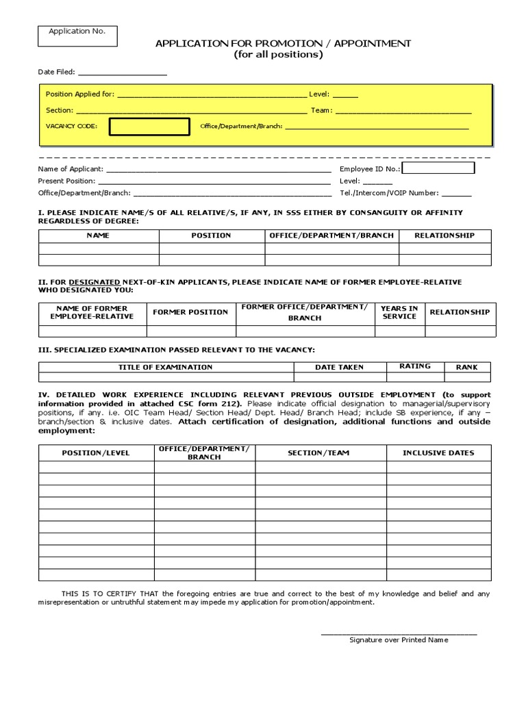 Annex A Application Form For Promotion Appointment | PDF | Labour ...