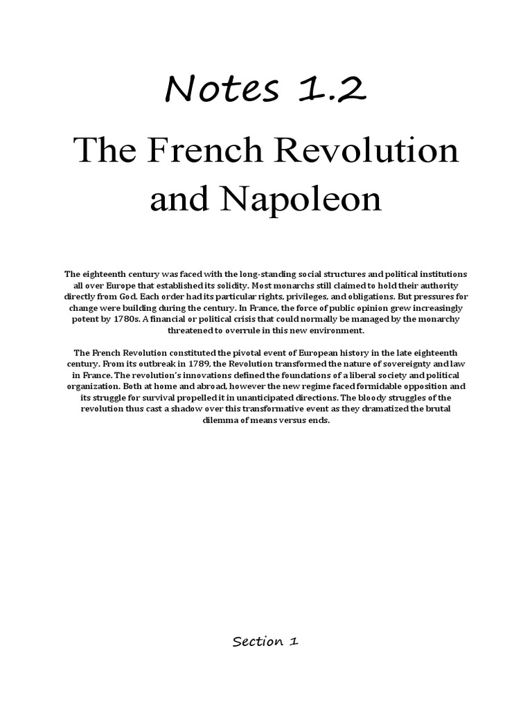 Notes 1.2 The French Revolution and Napoleon: Section 1 | PDF | Reign ...