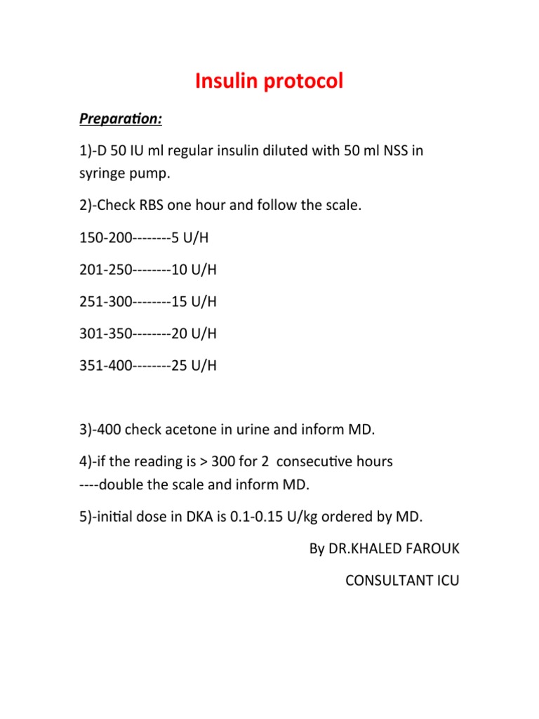 Insulin Sliding Scale Protocol | PDF